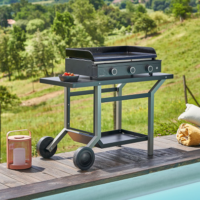 Black & grey steel rolling table I Forge Adour